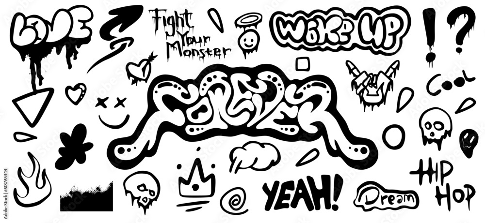 Abstract street graffiti lettering. Urban culture art, graffiti, tags ...