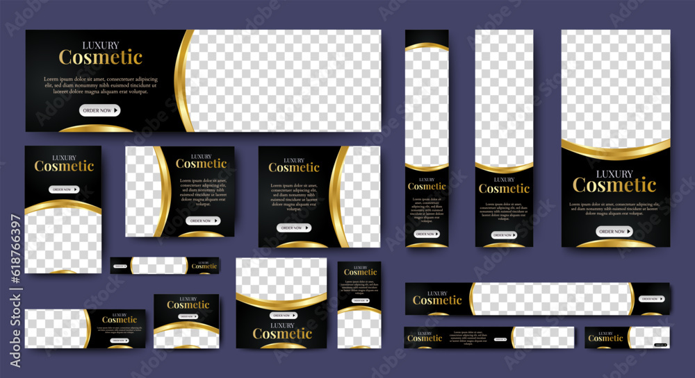 Cosmetic banners. ads template design with luxury black and gold ...