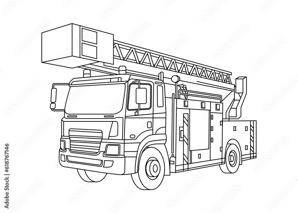 Fire Trucks line art vector illustration. Transportation outline stroke ...