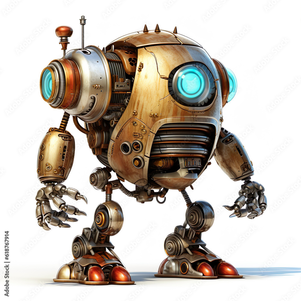 Cute robot retro futuristic machine steampunk style android generative ...