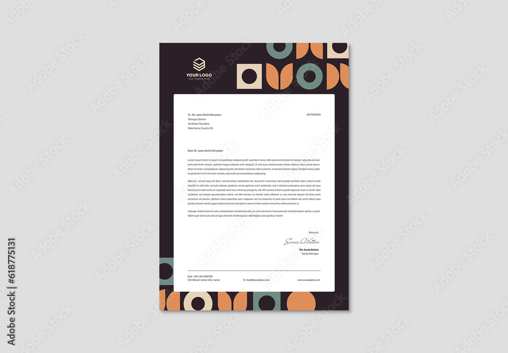 Dark Letterhead Template with Creative Pattern Stock Template | Adobe Stock