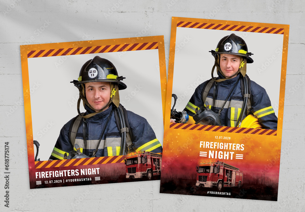 Firefighter fireman Photo Card Layout Stock Template | Adobe Stock