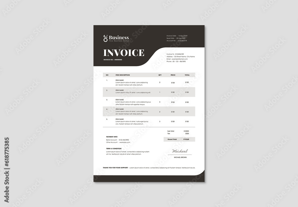 Simple Modern Invoice Template Stock Template | Adobe Stock