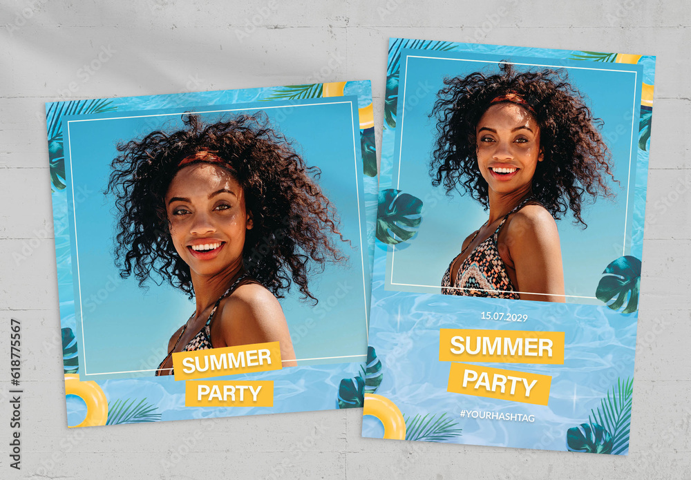 Summer Pool Party Photo Card Layout Stock Template | Adobe Stock