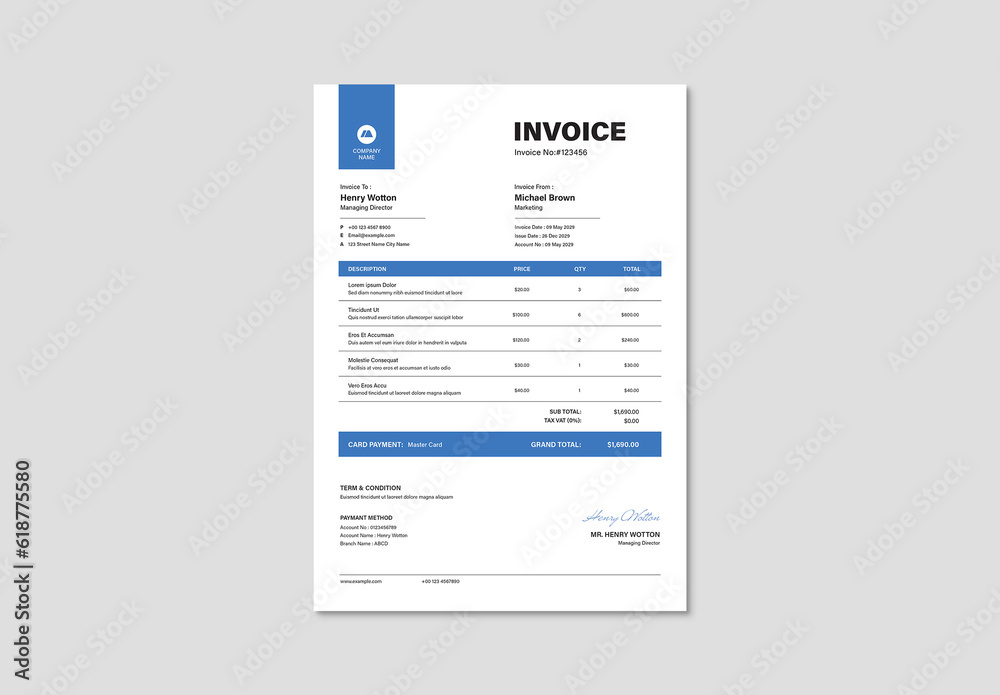 Invoice Layout Template Stock Template | Adobe Stock