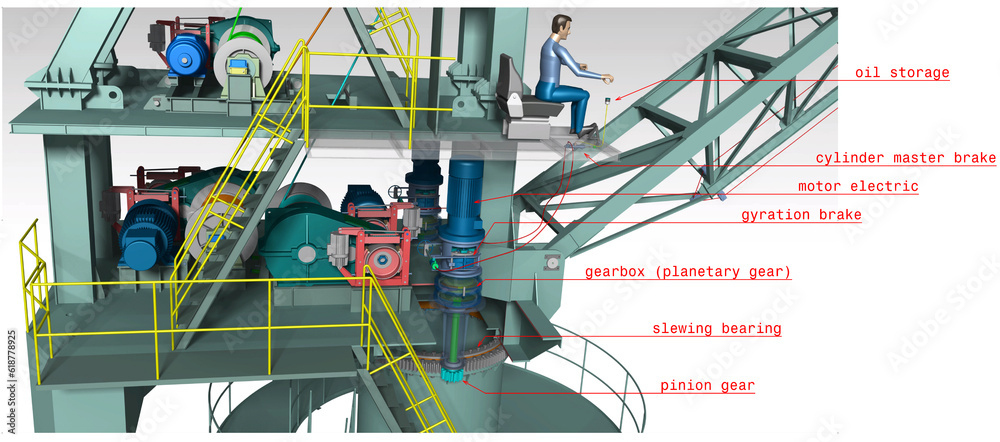 ship unloader crane mechanism 3D illustration Stock Illustration ...