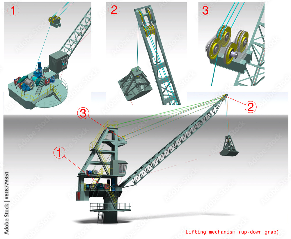 ship unloader crane mechanism 3D illustration Stock Illustration ...