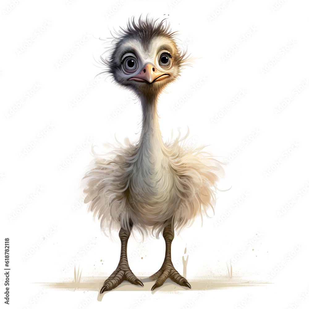 Cute little ostrich baby bird cartoon comic drawing character isolated ...