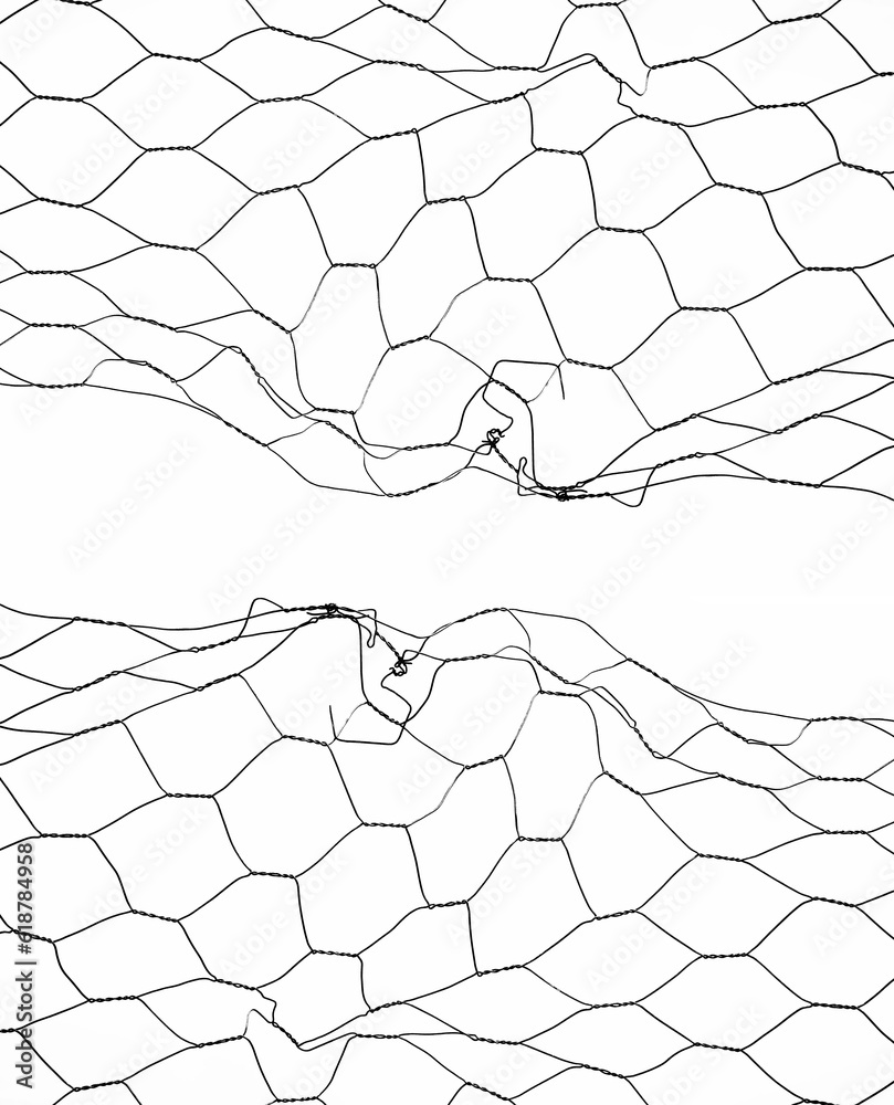 Torn twisted fence chain. wire fence isolated on white background. Mesh ...