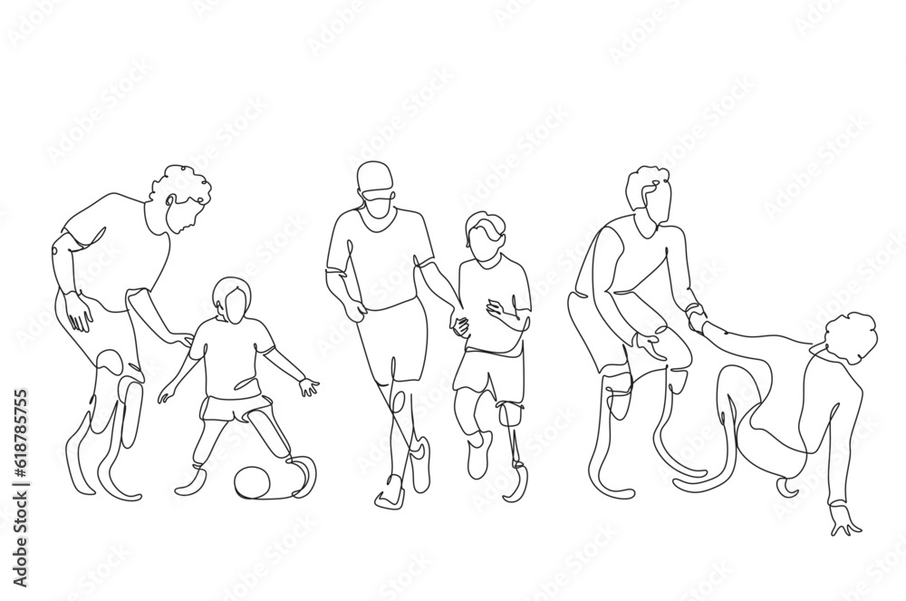 Continuous one line drawing disabled person on prostheses. Disabled ...