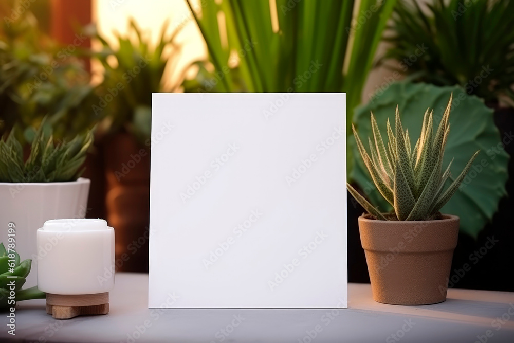 Generative AI illustration of Mockup Blank white square card template ...