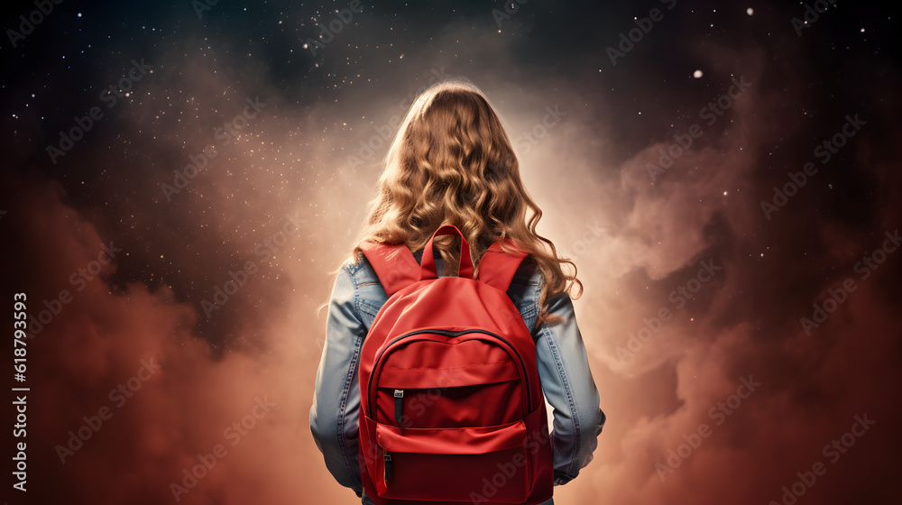Back view of student girl with backpack. Concept of back to school. AI ...