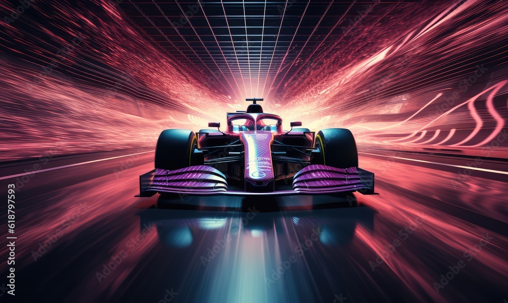 Super racing car on a track. Futuristic look and light trails. Stock ...