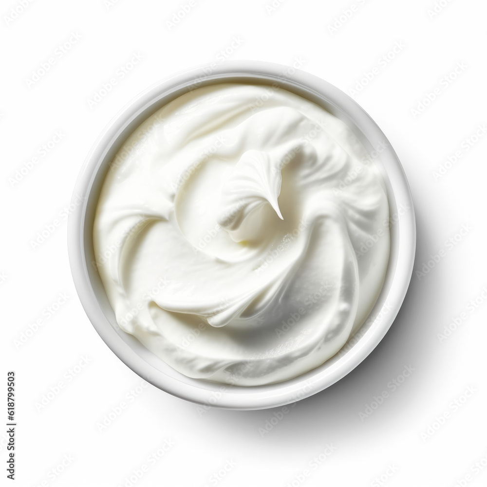 Greek Yogurt, top view in a white bowl, isolated on Transparent Stock ...