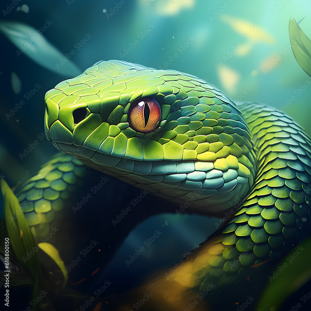 Green snakes in the forest, dragon snakes, wildlife Stock Illustration | Adobe Stock