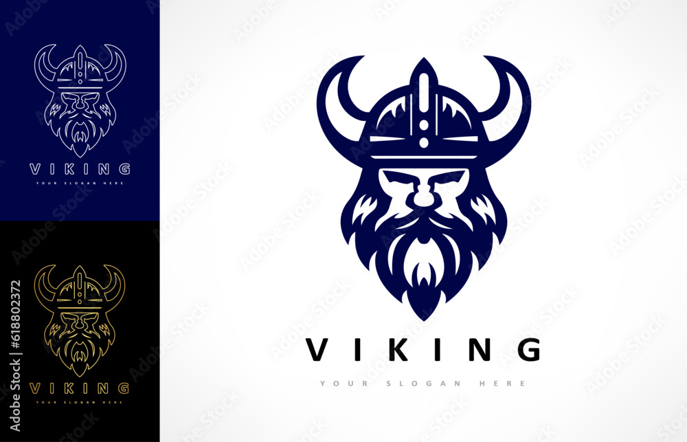 Viking logo. Nordic warrior design. Horned Norseman symbol. Barbarian ...