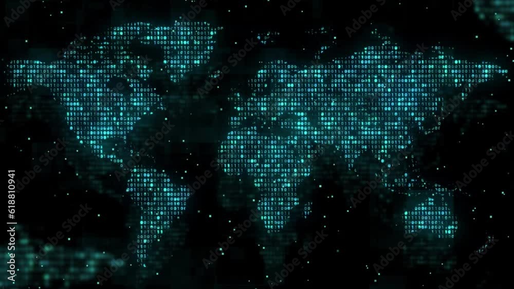 4K (3840x2160px) Looped footage of animated earth map in binary code ...