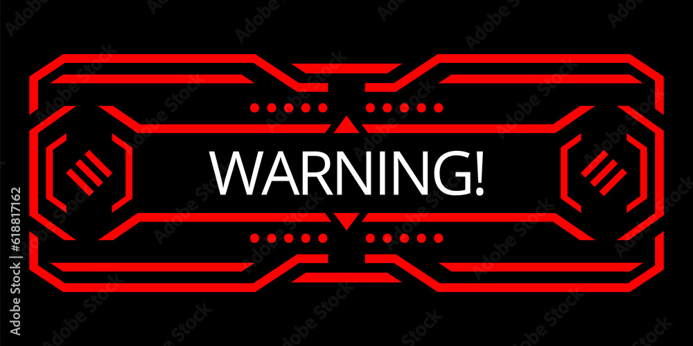 Hud danger alert. Attention red interface sign, warning or caution UI ...