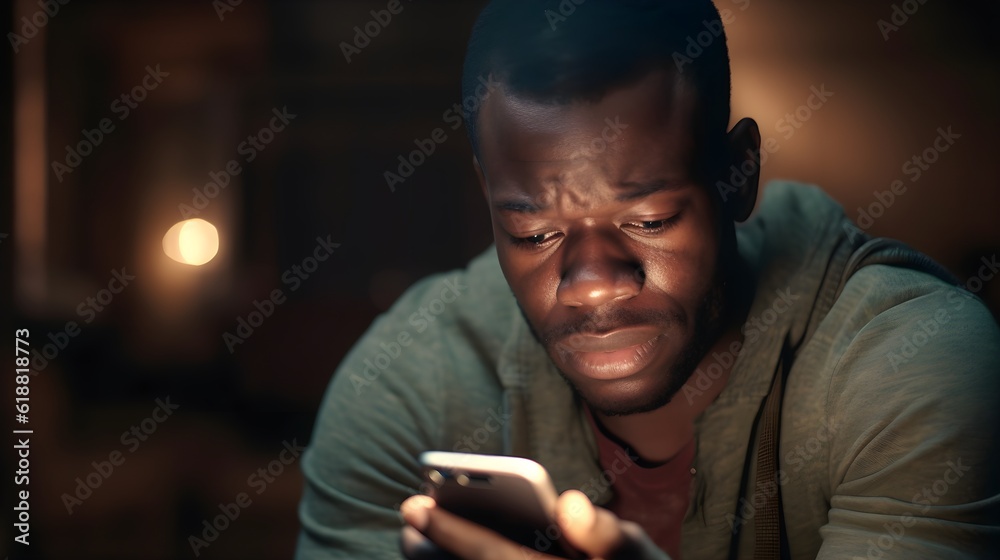 Front view portrait of a sad, depressed, crying African American man ...