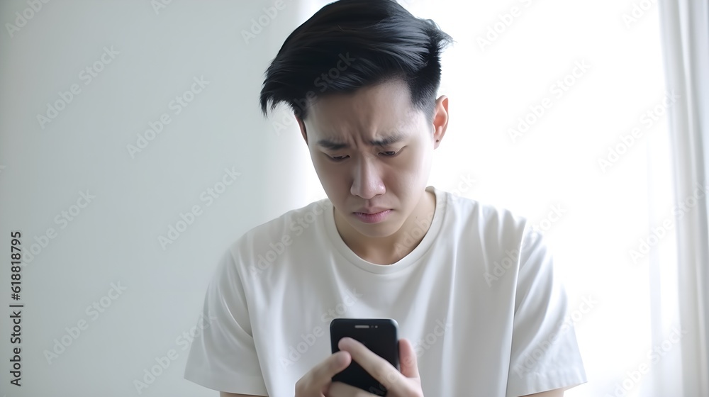 Front view portrait of a sad depressed crying Asian Chinese man ...