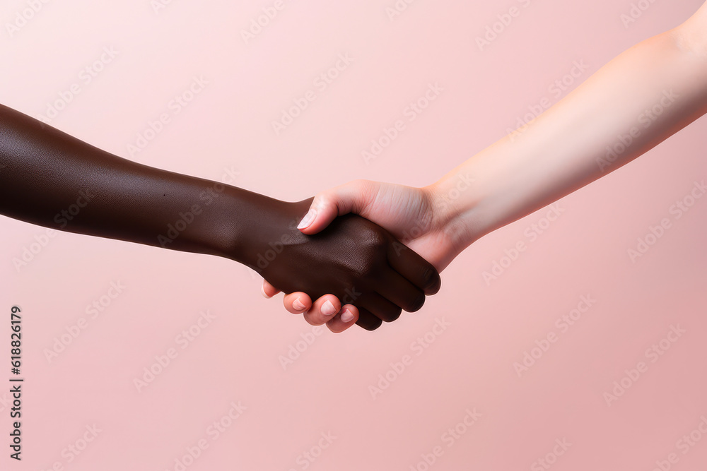 handshake between two women, black woman and white woman agreeing a ...