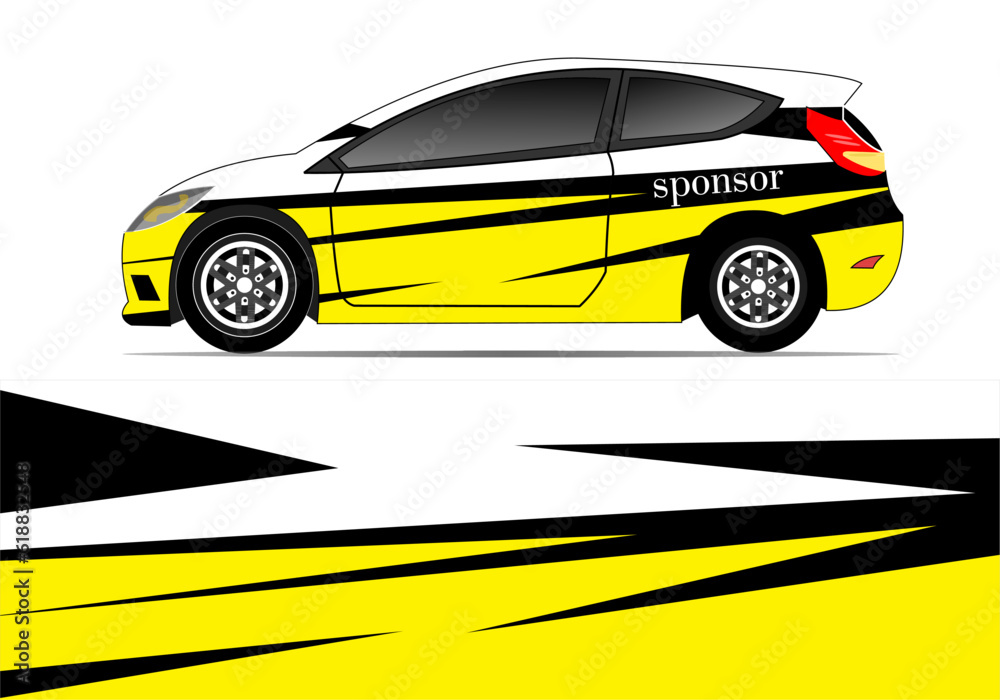 yellow color car sticker vector design. Graphic abstract line racing ...