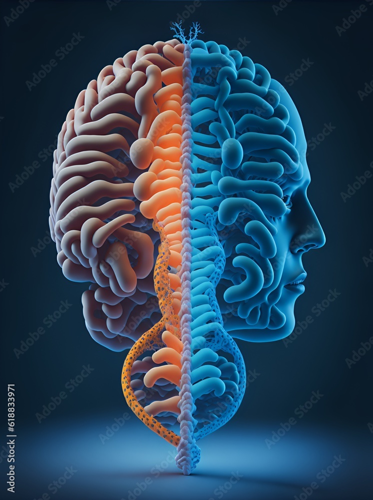Photo of a surreal artwork featuring two halves of a human head with a ...