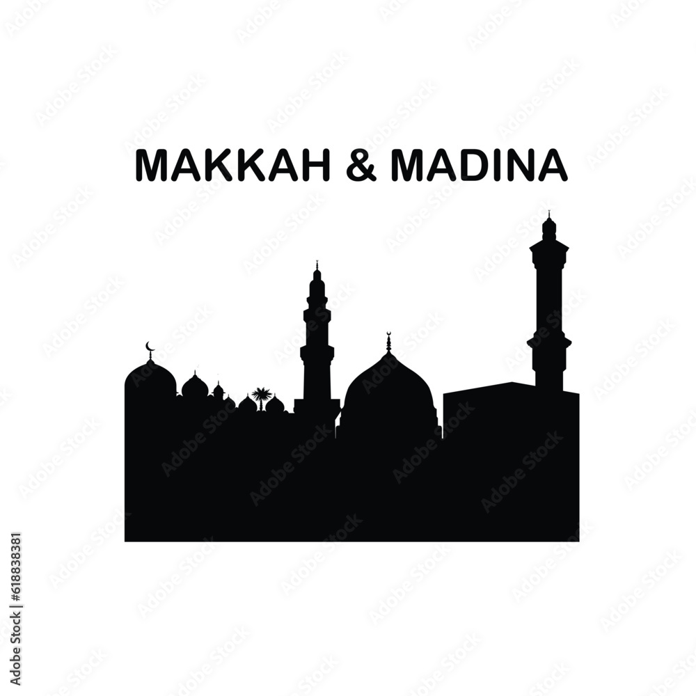 Vetor de Kaaba vector and Madina vecter on Islamic shape design. Makkah ...