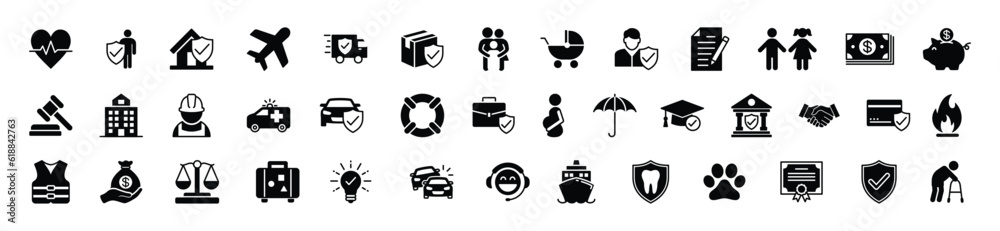 Insurance icons set in flat style. Insurance icon collection with ...