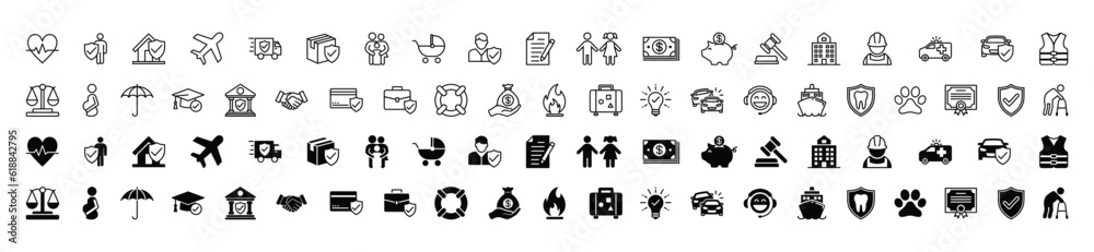 Insurance icons set in thin line and flat style. Insurance icon ...