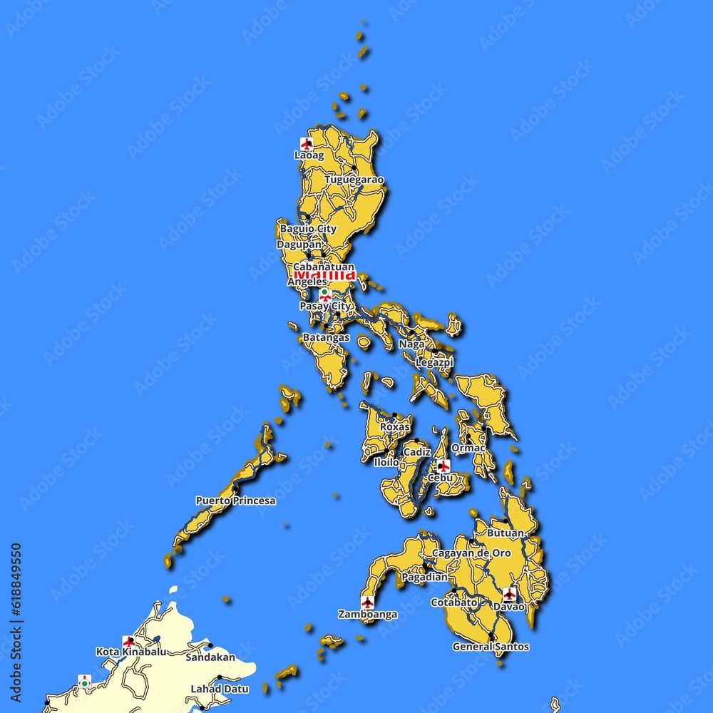 Map of Philippines with main roads and highways Stock Illustration ...
