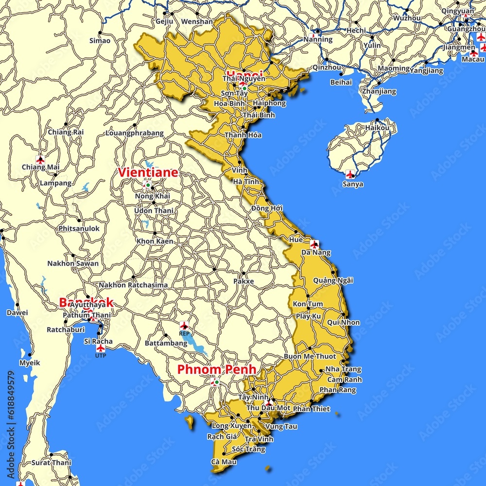 Map of Vietnam with main roads and highways Stock Illustration | Adobe ...