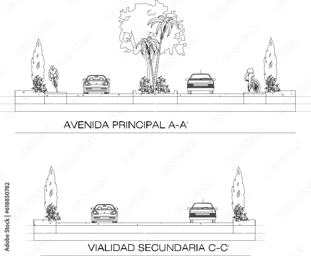 Vector sketch illustration of detailed highway section design with ...
