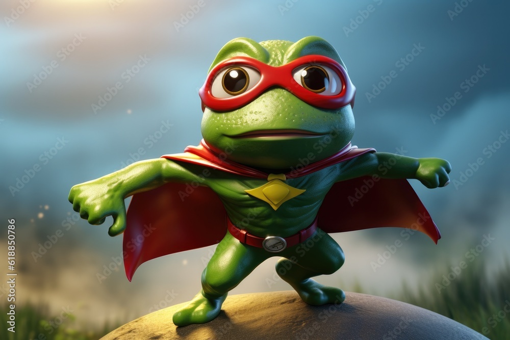 Cute Cartoon Frog Superhero Stock Illustration | Adobe Stock