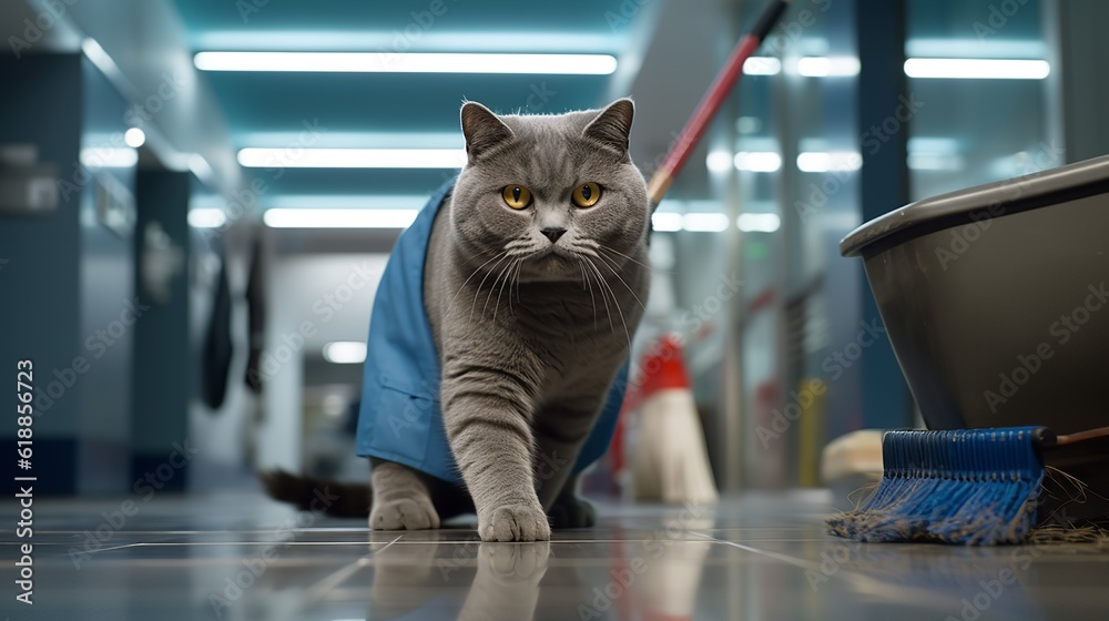 British Shorthair Janitor: Paws of Cleanliness, Sparkling Spaces Stock ... British Shorthair Janitor: Paws of Cleanliness, Sparkling Spaces Stock ...