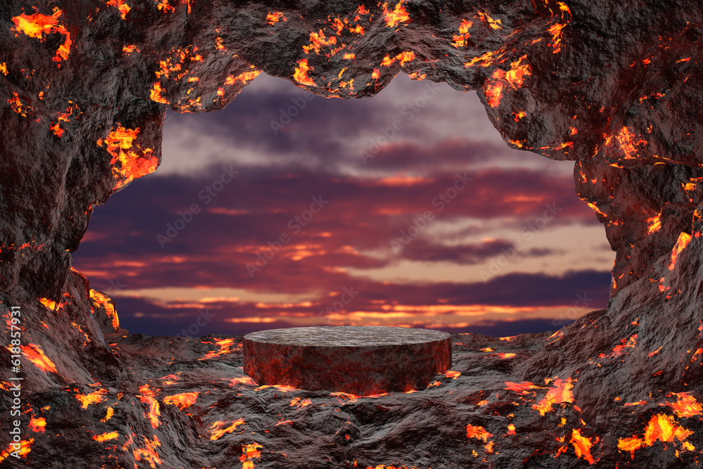 Abstact 3d render and Natural background, Lava and magna stone podium ...