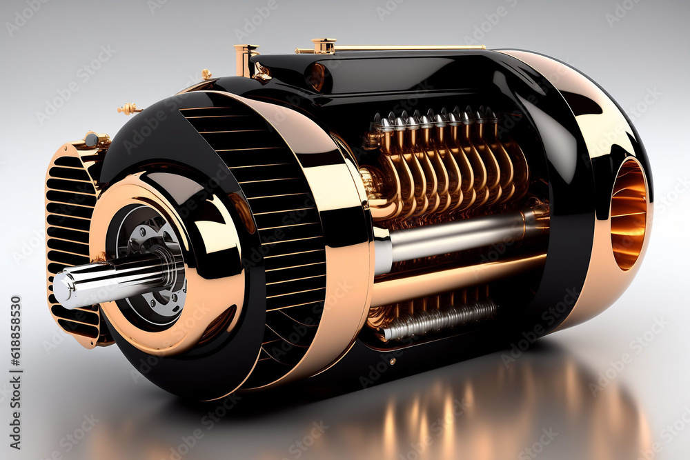 perpetual motion machine. Cross section of modern, futuristic turbo jet ...