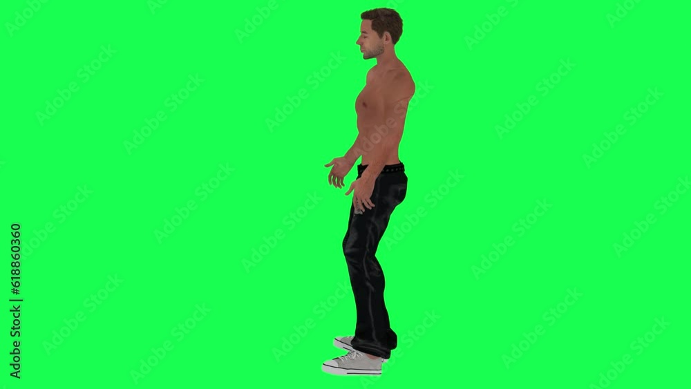 Slim half naked drug addict man on green screen in drunken state from ...