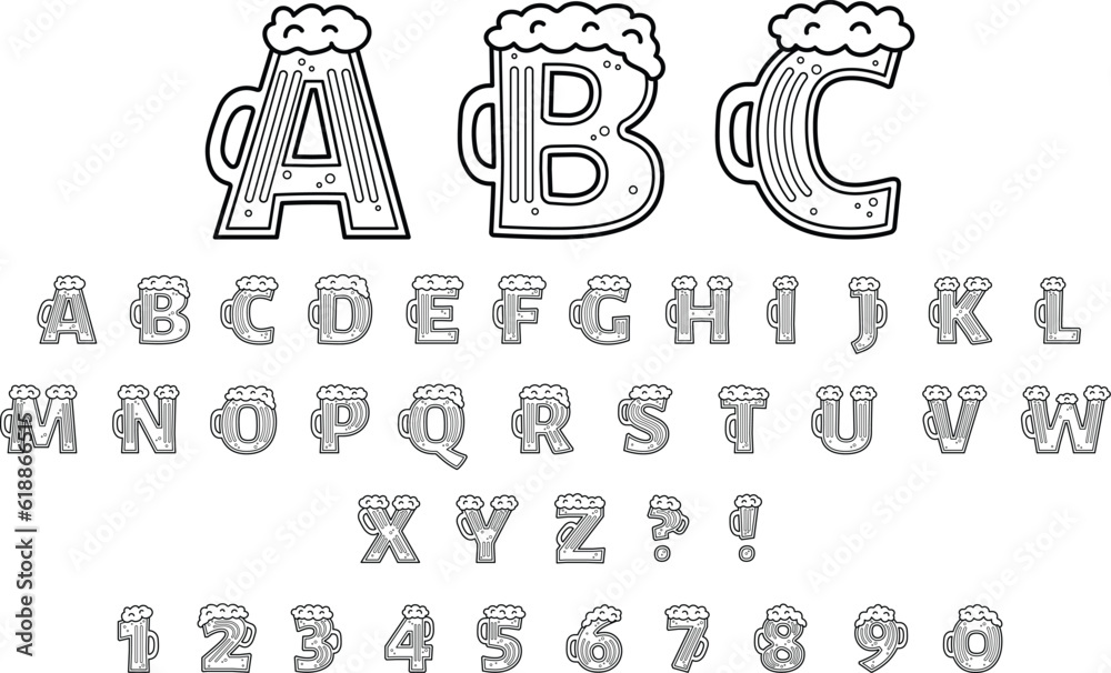 Beer Stein Mug Alphabet Letter and Number Clipart Set - Outline Stock ...