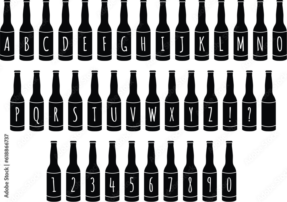 Beer Bottle Alphabet Letter and Number Clipart Set - Silhouettes Stock ...