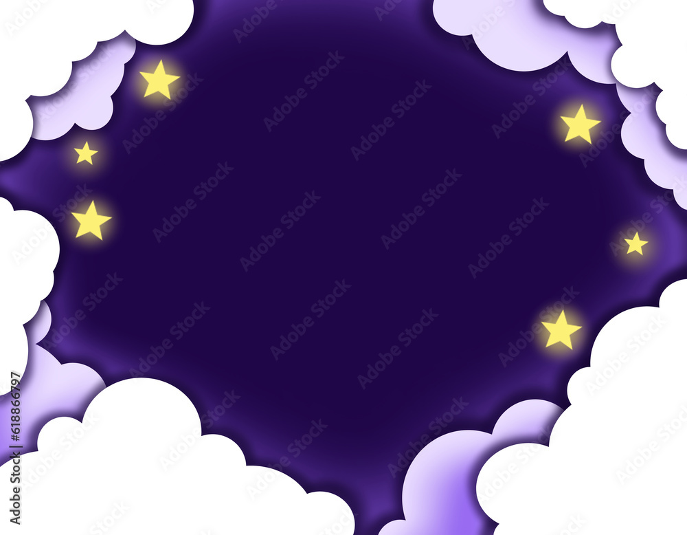 frame with stars and clouds,moon and clouds,cartoon background,cute ...
