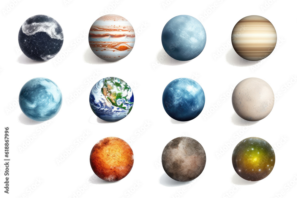 Collection of different types of planets photorealistic isolated on ...