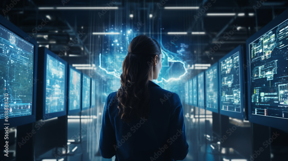 3D Render: Successful Female IT Specialist Harnessing Augmented VFX in ...