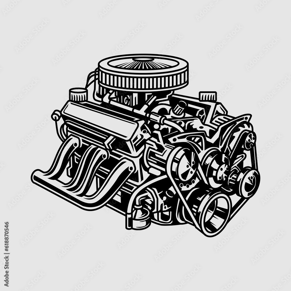 muscle car engine vector black color on white background Stock Vector ...