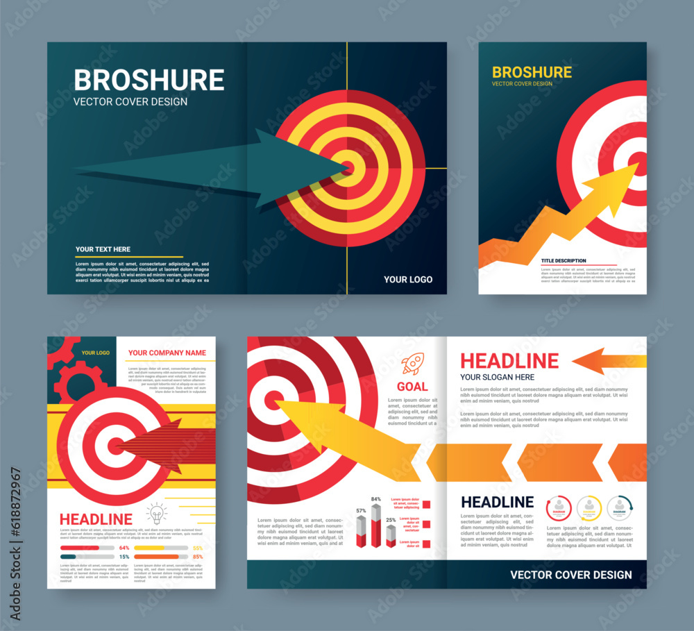 Business brochure. Abstract target design of flyer. Arrow to goal ...