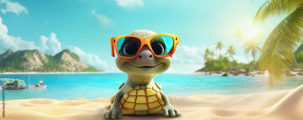 Cute litlle turtle on vacation, travel concept. Generative AI Stock ...