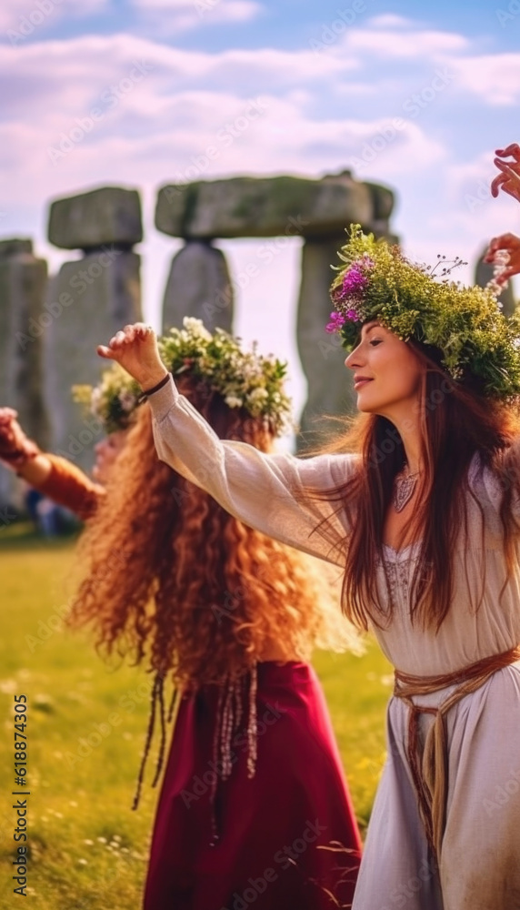 Spiritual solstice ritual celebrated at dawn in the midsummer ...