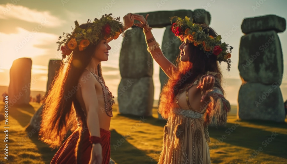 Spiritual solstice ritual celebrated at dawn in the midsummer ...