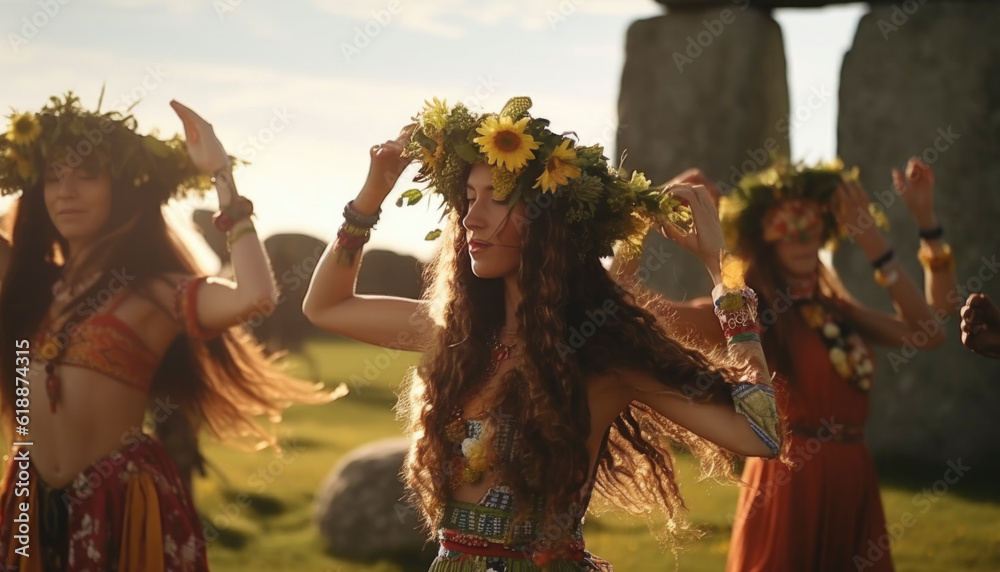 Spiritual solstice ritual celebrated at dawn in the midsummer ...