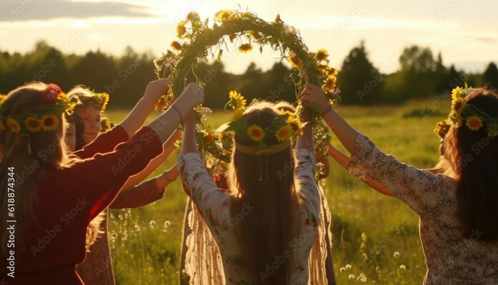 Spiritual solstice ritual celebrated at dawn in the midsummer ...
